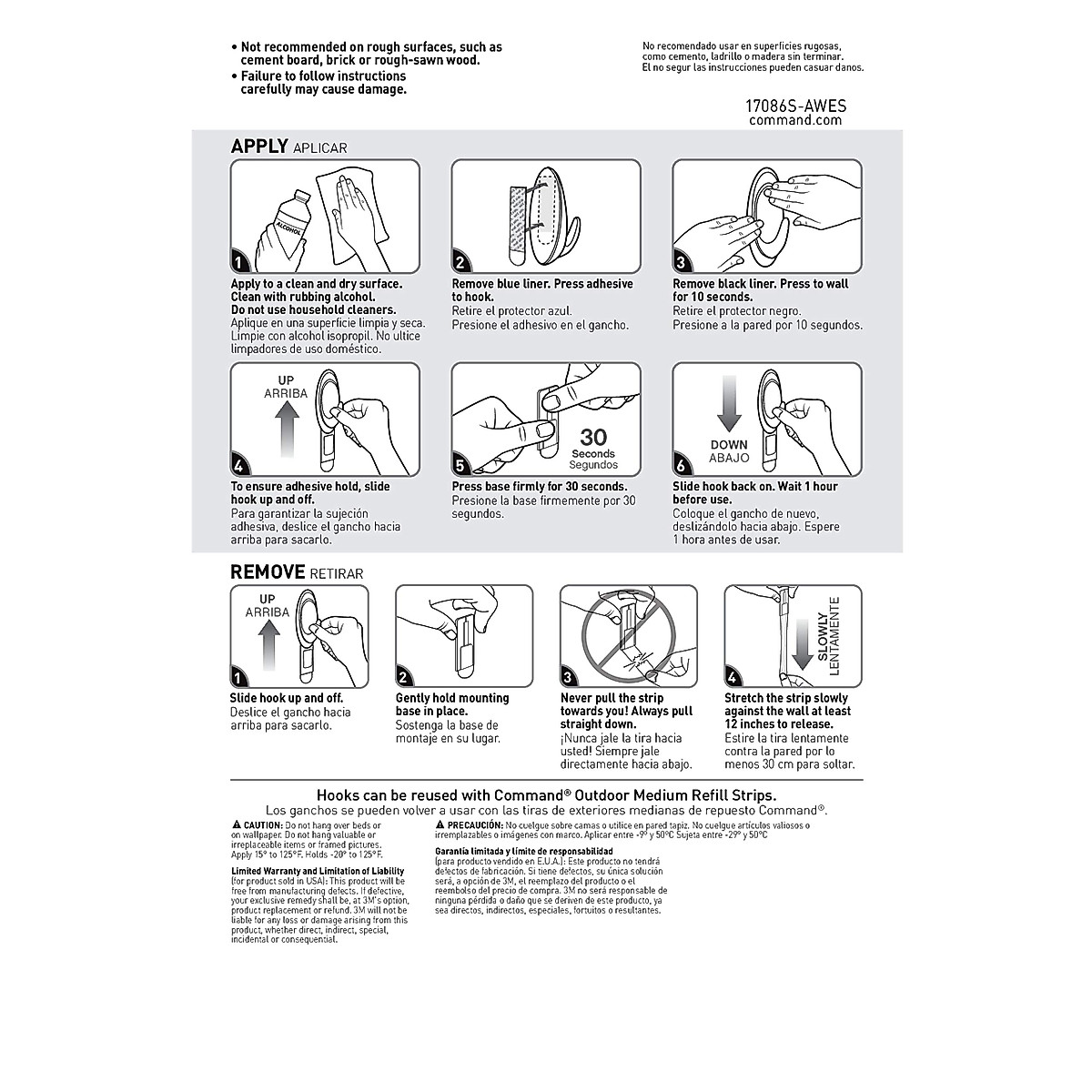 Command 17086S-AW-E Outdoor Terrace, Medium, Slate, 2-Hooks (17086S-AWES), 0, 2 Count
