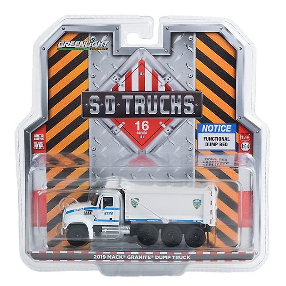 Greenlight 45160-B S.D. Trucks Series 16-2019 Mack Granite Dump Truck - New York City Police Dept (NYPD) 1:64 Scale Diecast