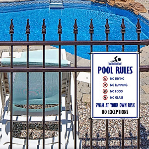Pool Rules Sign, No Diving No Running No Food No Glass, 10x14 Inches, Rust Free .040 Aluminum, Fade Resistant, Made in USA by Sigo Signs