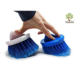 Teravan Blue Round Medium Soft Flow-Thru Brush for Cleaning Car Wheels, Tires, and Utility Cleaning (4.5" Regular Trim)