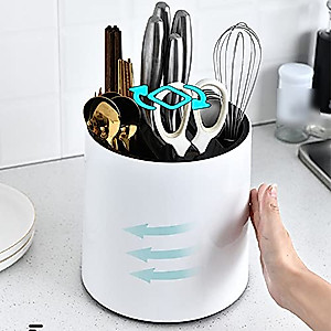 Yalych Utensil Caddy Kitchen Rotatable Tableware Storage Box， Chopsticks Fork Holder Cutlery Drain Rack， Spoon Fork Shelf Storage Holder Box Pen Holder