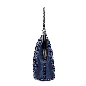 KISSCHIC Women's Handbag Vintage Rose Embroidered Beaded Sequin Evening Bag Wedding Party Clutch Purse (Navy Blue)