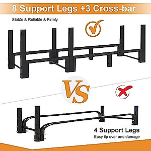 Shomextol 4ft Outdoor Indoor Firewood Rack Holder for Fireplace Wood, Heavy Duty Fireplace Log Holder, Fireplace Fire Pits Wood Pile Storage Holder Lumber Rack, Black
