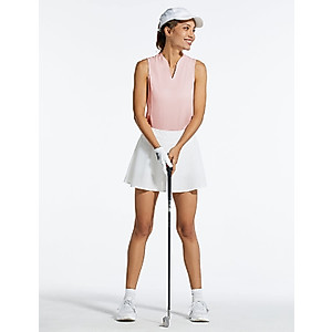 BALEAF Women's Sleeveless Tennis Shirts Lightweight Quick Dry V-Neck Golf Top Tank Tops Polo Pink M