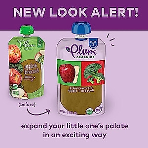 Plum Organics | Stage 2 | Organic Baby Food Meals [6+ Months] | Apple, & Broccoli | 4 Ounce Pouch (Pack Of 6)