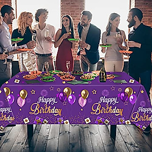 ssailue decor 3Pcs Happy Birthday Tablecloth Purple and Gold Birthday Decorations for Girls Women Disposable Plastic Rectangular Table Covers 43”x 70” for Birthday Party Supplies