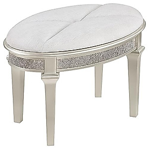 Coaster Home Furnishings Evangeline Oval Vanity Stool with Faux Diamond Trim Silver and Ivory