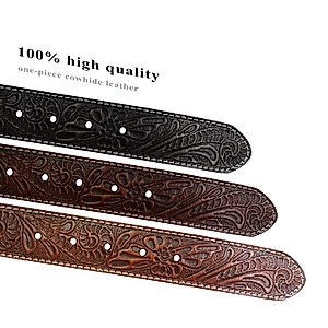 Genuine Full Grain Western Floral Engraved Tooled Leather Belt Strap 1-1/2" Wide (Black, 38)