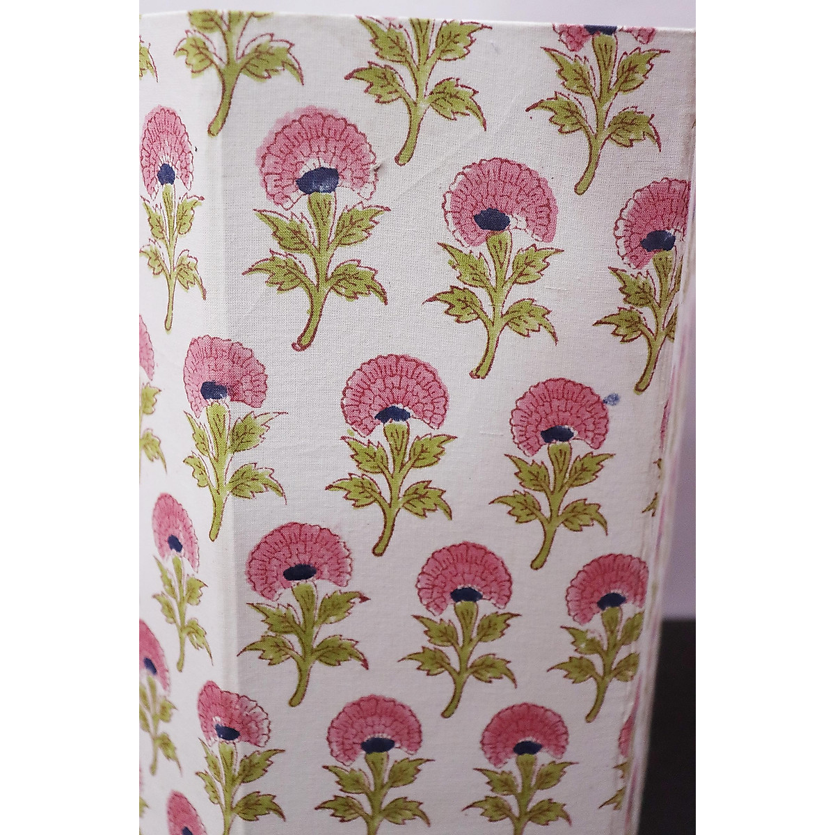 Christmas Decorative Hand Block Printed Waste Basket/Trash Can/Garbage Can/Card Board Trash Can Housewarming Gift (Pink&Green)