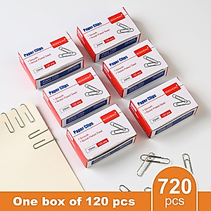 Paper Clips 720 pcs, Paper Clips Medium Size, Paperclips Office Supplies, No.1 Smooth Paper Clips Standard Size(6 Boxes of 120 Each)