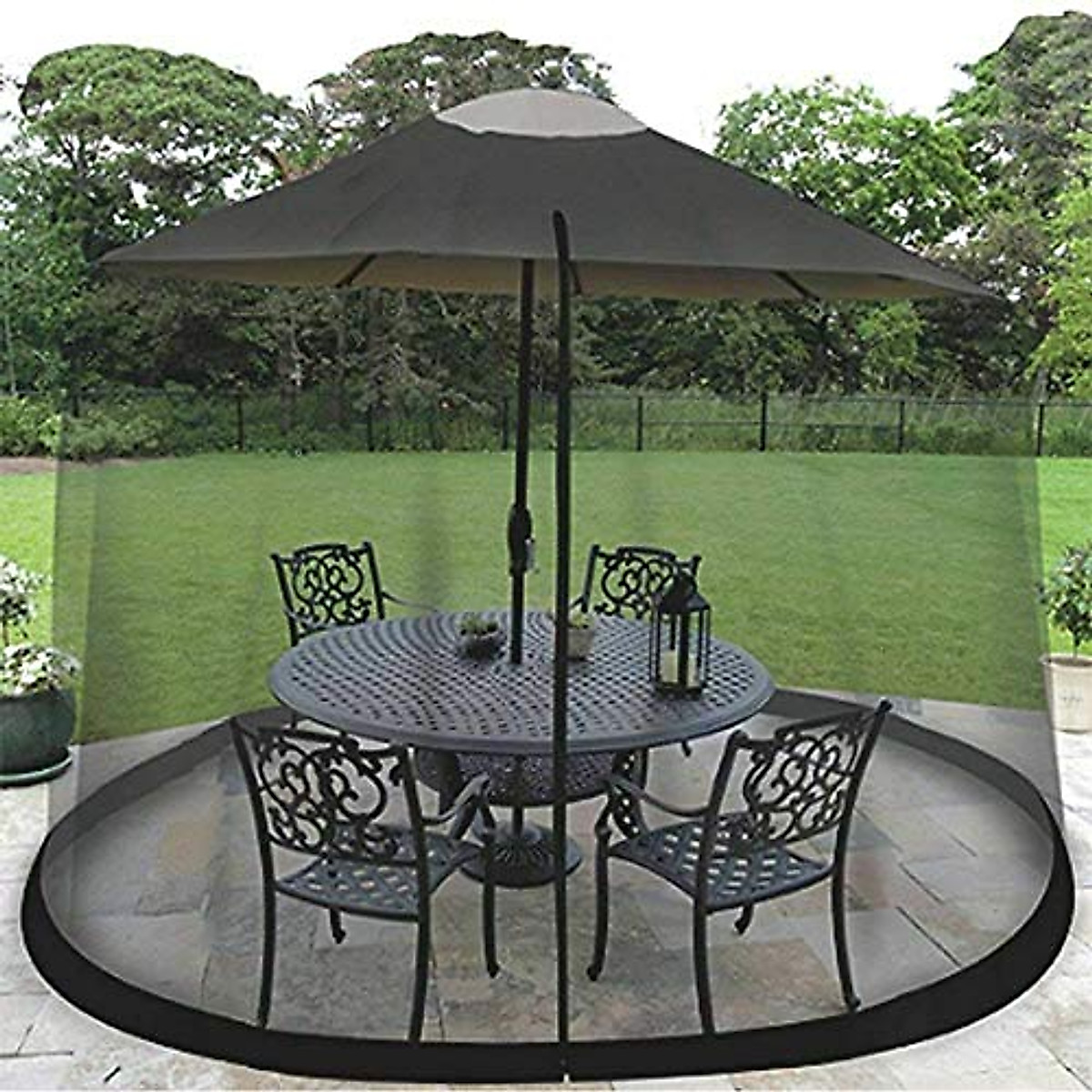 NKLC Outdoor Umbrella Table Screen, Patio Table Umbrellas, Mesh Mosquito Net Canopy Curtains, Adjustable Large Umbrella Hanging Tent(Black)