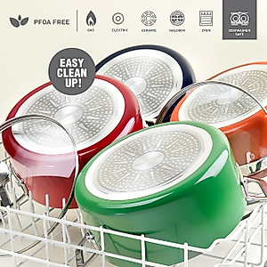 Granitestone Diamond 5 Qt Nonstick Stock Pot Soup Pot Pasta Pot Stew Pot with Tempered Glass Lid-Oven & Dishwasher Safe-100% PFOA FREE - Red