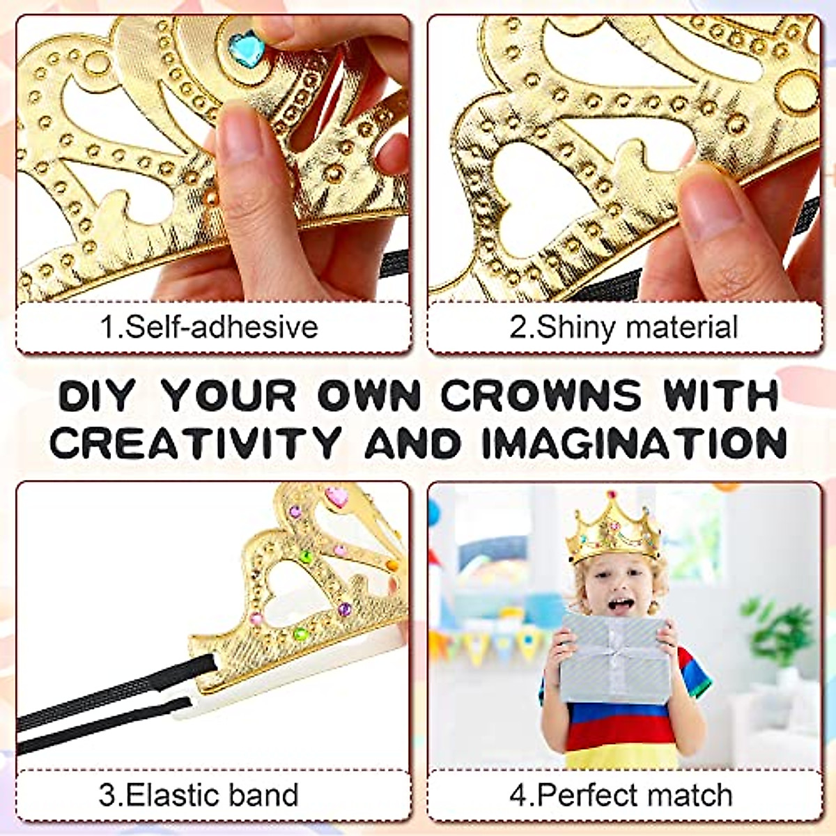 Yaomiao 66 Pieces Foam Princess Tiaras DIY Crowns Kids Party Favors Craft Crystal Diamond Sticker Girls Making Your Own Tiara (Gold)