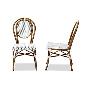 Baxton Studio Gauthier Classic French Indoor and Outdoor Grey and White Bamboo Style Stackable Bistro Dining Chair Set of 2