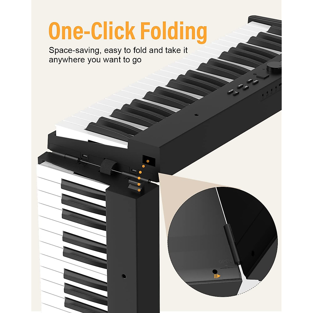 KONIX Folding Piano Keyboard 88 Key, Full Size Semi-Weighted Foldable Piano Keyboard, Bluetooth Portable Electronic Keyboard Piano with Sheet Music Stand, Sustain Pedal and Piano Bag, Black