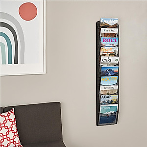 Safco Onyx Mesh Magazine Holder, Display Rack with 10 Pockets, Brochure Organizer, Commercial-Grade Steel Construction, Black