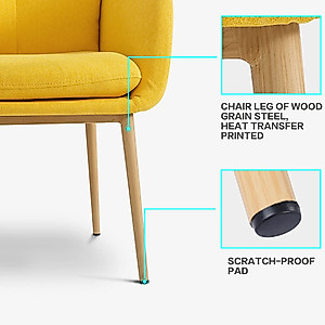 Mid-Back Computer Chair Upholstered Home Office Chair Fabric Armchair Desk Chair Bedroom Living Room Work Chair with Armrests (Yellow)