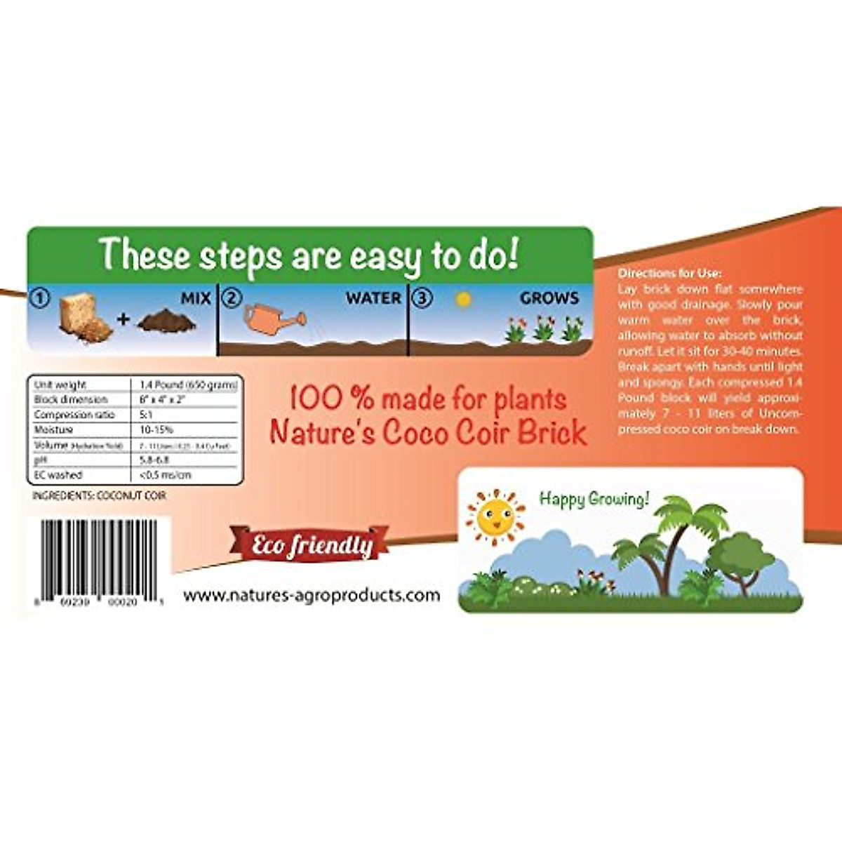 Nature's Premium Organic Coco Coir 1 Pound Brick, Garden Soil, Reptile Bedding, Hydroponics, Growing Medium, Aquaponics, Soil Amendment