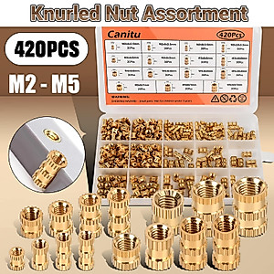 Canitu 420Pcs Threaded Inserts,M2 M3 M4 M5 Female Thread Metric Knurled Embedment Nuts Assortment Kit Brass Heat Set Insert for 3D Printing Components Injection Molding