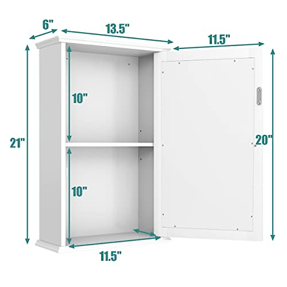 Hysache Bathroom Medicine Cabinets, Wall Mount Mirrored Storage Cabinet w/Single Mirrored Door & Adjustable Shelf, Multipurpose Wooden Organizer for Hallway Living Room Bed, 13.5" L x 6" W (White)