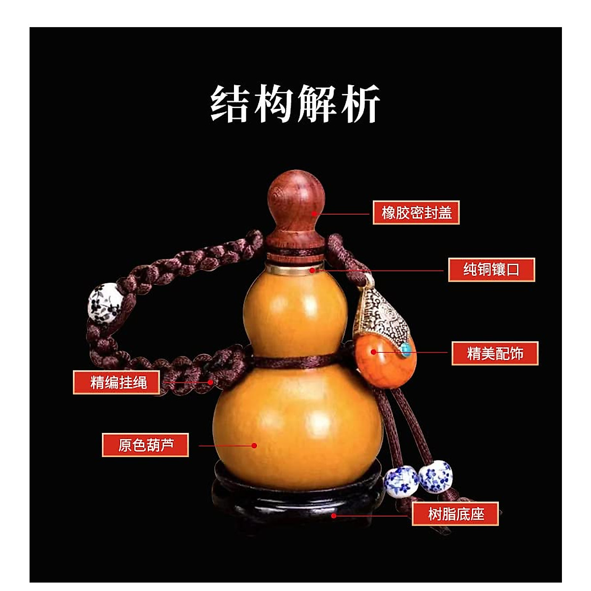Feng Shui Good Luck Wu Lou,Mini Natural Gourd Ornament,Can Be Used As Bag Ornaments and Car Interiors,to Relieve Anxiety and Stress (Pine Stone Pendant)