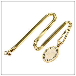 Heavstjer Fashion Stainless Steel Santa Maria Guadalupe Pendant Crystal Necklace(Gold)