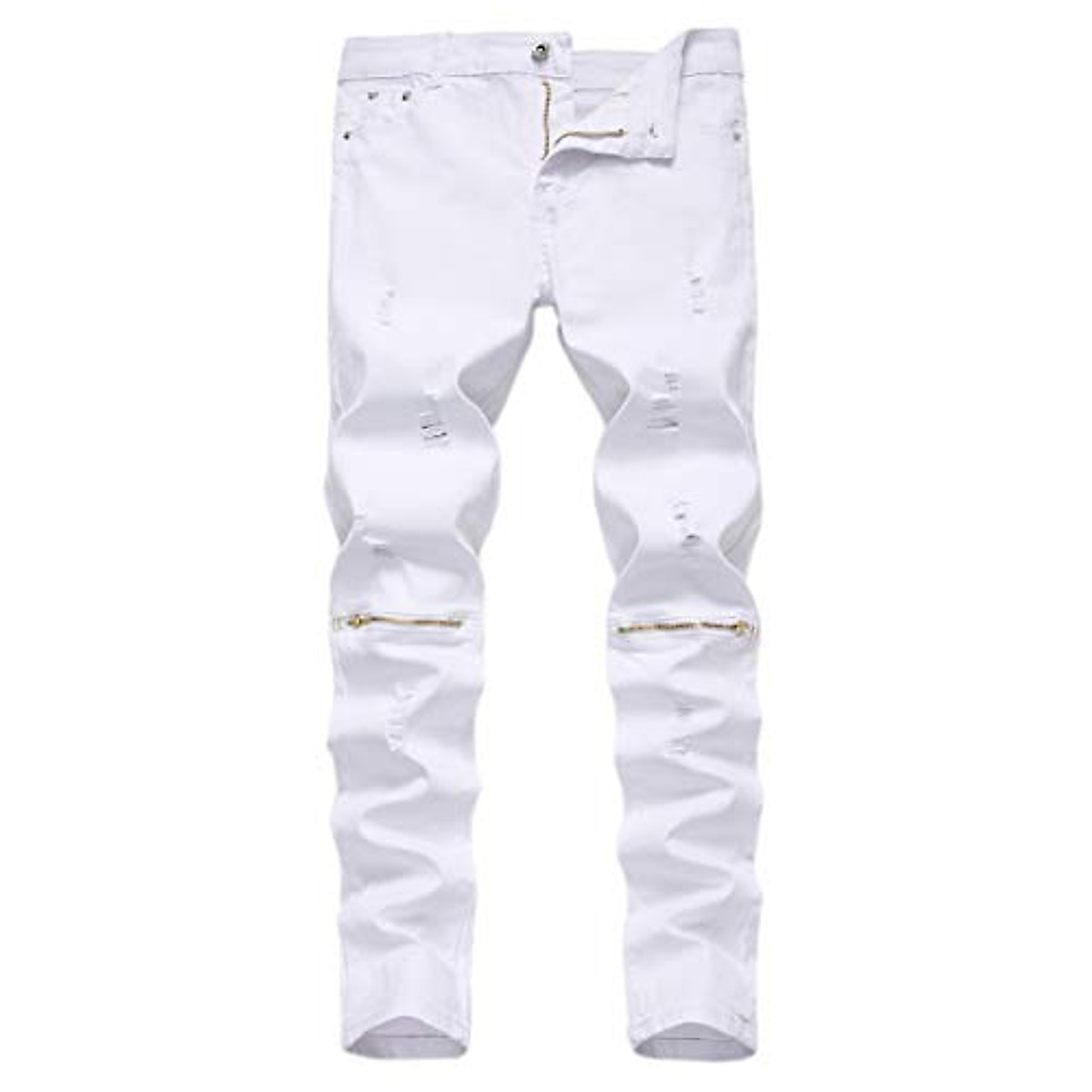 Kihatwin Boy's Skinny Ripped Jeans Slim Fit Distressed Zipper Pants with Holes White 12