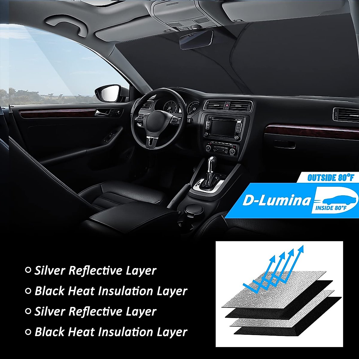 D-Lumina Windshield Sun Shade for 2020 2021 2022 2023 Hyun-dai Palisade Accessories, Front Window Sunshade Sun Visor Protector Block UV Rays Heat, Foldable 2 Layers 210T Material