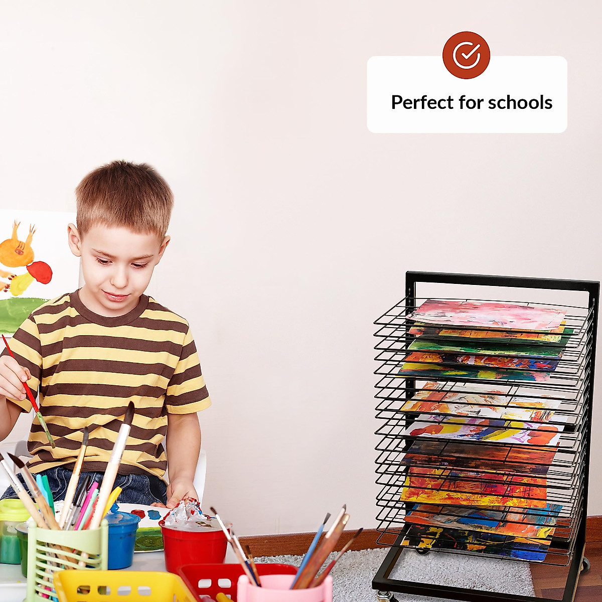 ODOXIA Art Drying Rack for Classroom | Functional & Mobile Paint Drying Rack | 19 Removable Shelves | Canvas Rack Art Storage | Painting Drying Rack with Wheels | Stack Rack for Painting, and More