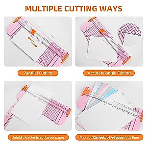 DORALEAF Paper Cutter, Portable Paper Slicer, Paper Trimmer Scrapbooking Tool with Automatic Safety Protection Side Ruler for Craft Paper (12 Inch, Pink)