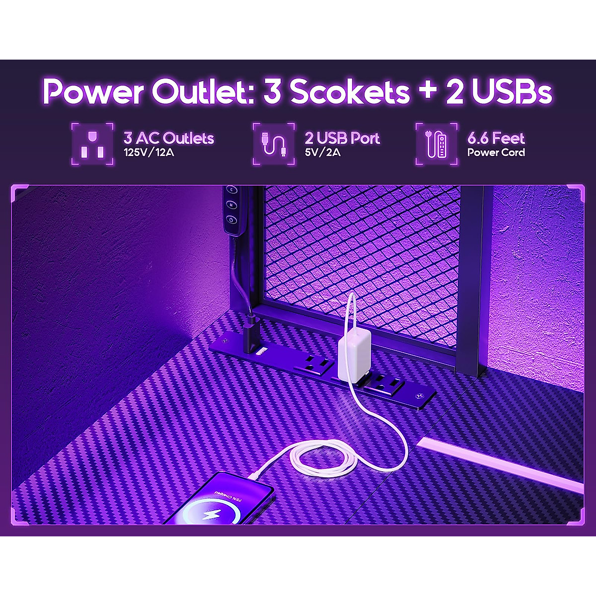 MOTPK L Shaped Gaming Desk, Reversible Computer Desk with Power Outlet, Gaming Table with LED Lights, L Shaped Desk with Glass Display Storage Shelves, Glass Desk Office Desk