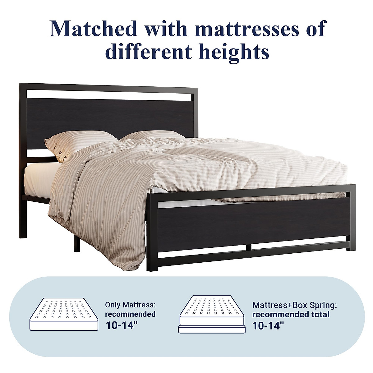 Allewie Queen Bed Frame with Headboard, Heavy Duty Metal Platform Bed Frame with Strong Support, Under Bed Storage, Stable Mattress Foundation, No Box Spring Needed, Black