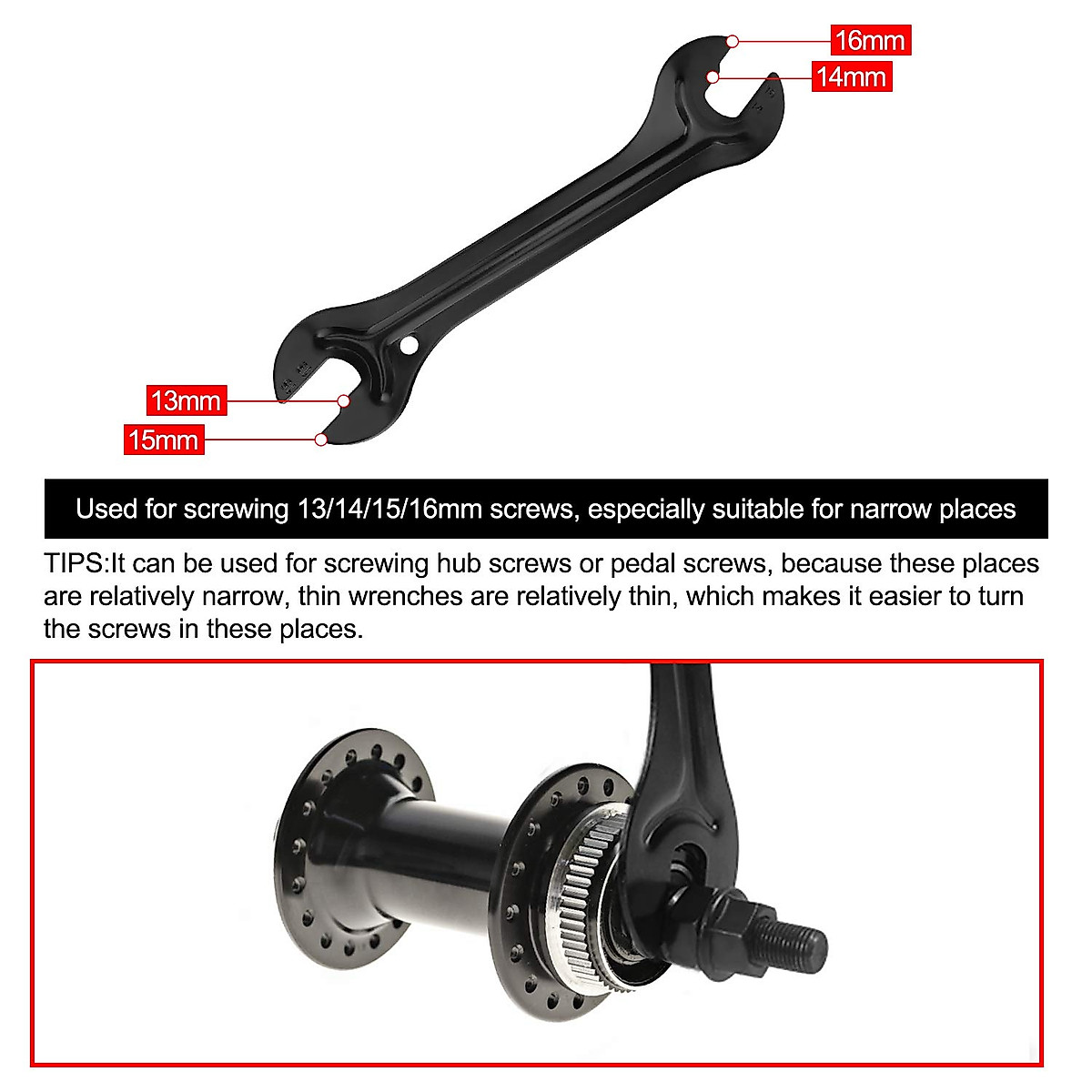 QKURT 2 PCS Bicycle Cone Spanner Hub Wrench, Bicycle Wheel Hub Axle Cone Adjuster Wrench Pedal Spanner Repair Tool