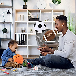 Sratte 4 Pcs Stuffed Sports Pillows Toy Set, Soft Plush Basketball Soccer Ball Football Baseball Pillow Sports Shaped Throw Pillows Cute Cushion Pillow for Room Bedroom Decor Indoor Gifts