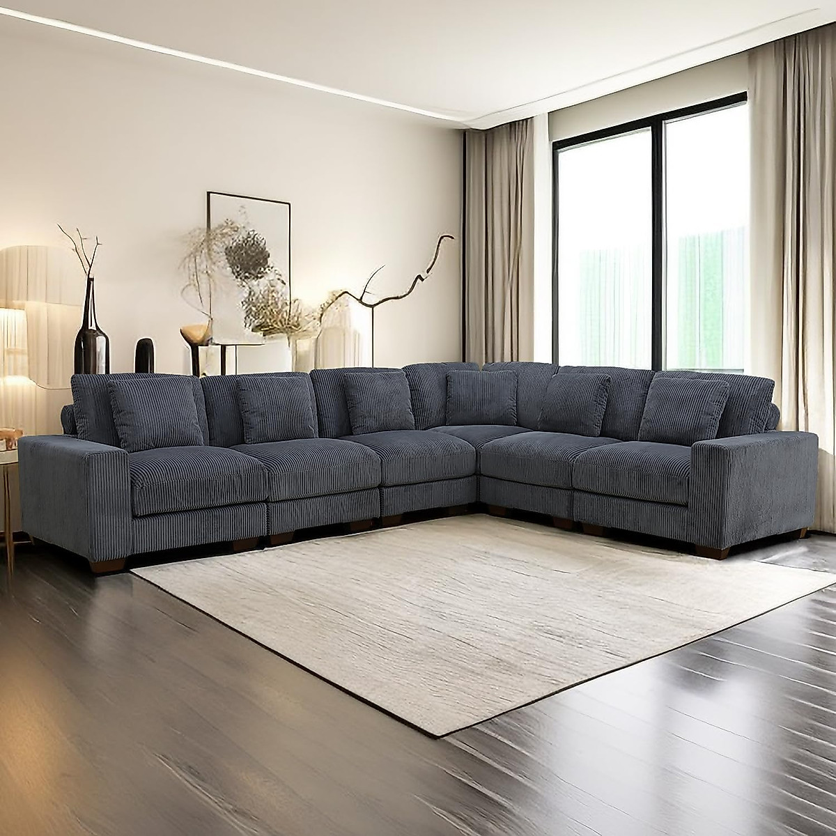 AYCP Customized Oversized Reversible Modular Sofa Couch Set with Adjustable headrest and Ottomans (Dark Grey, L Shape 6pcs)