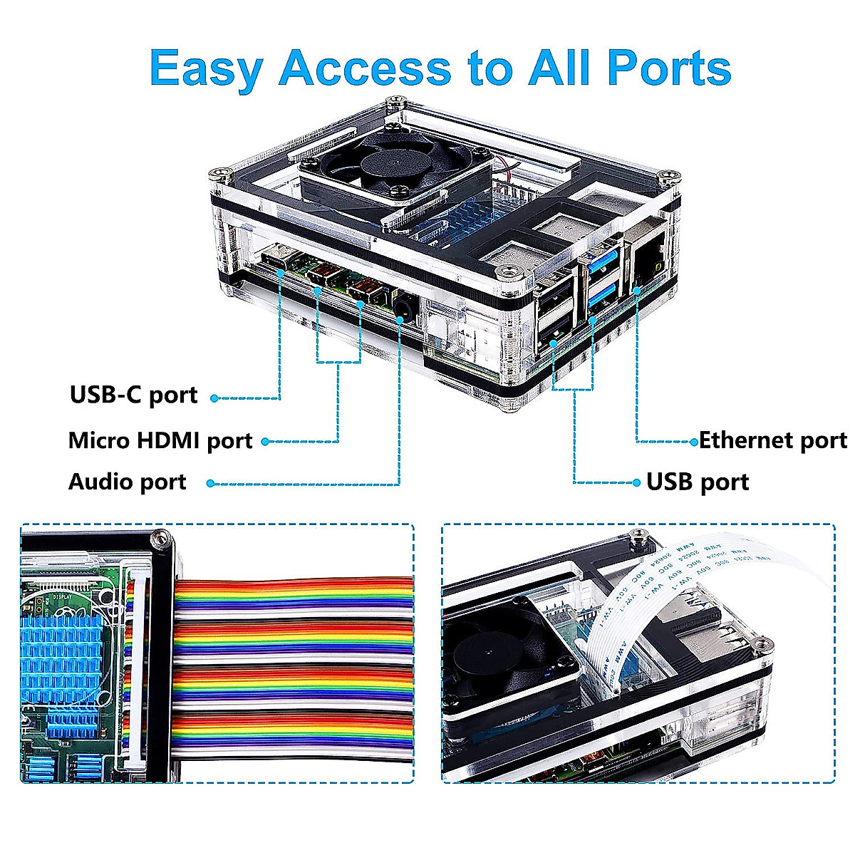 Miuzei Case for Raspberry Pi 4, Raspberry Pi 4 B Case with Fan 35mm, 4 Pcs Aluminum Heatsinks Support Rpi 4B 8gb/4gb/2gb (No Raspberry Pi Board)
