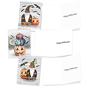 The Best Card Company - 20 Happy Halloween Note Cards Boxed (10 Designs, 2 Each) - Spooky Notecard Assortment (4 x 5.12 Inch) - Gnomes and Pumpkins AM3374HWG-B2x10