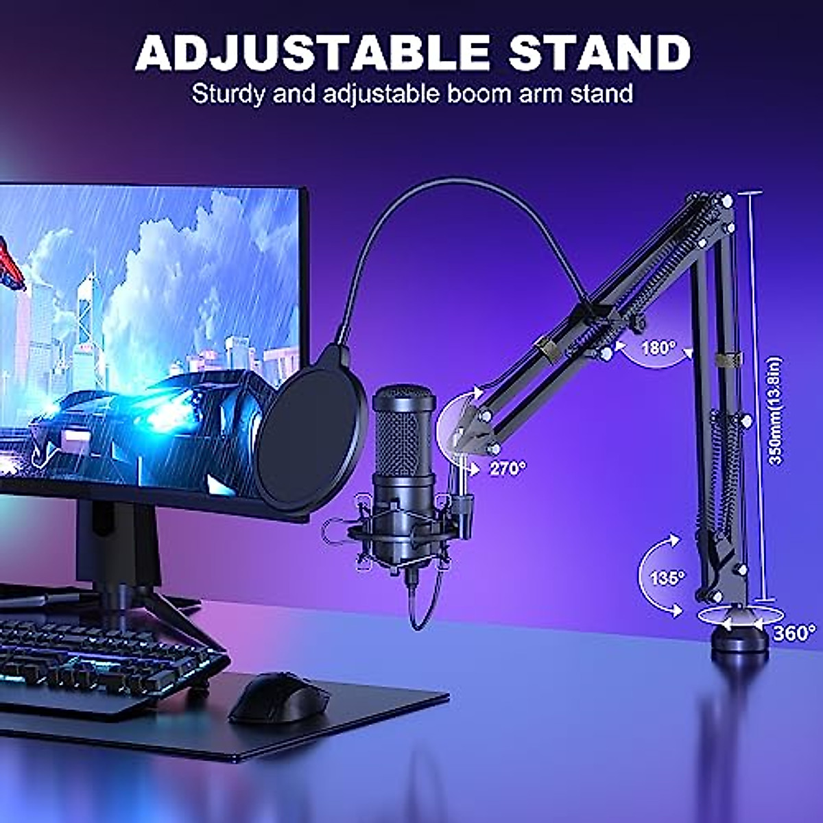 Aokeo USB Condenser Microphone, 192kHZ/24bit Professional PC Streaming Podcast Cardioid Microphone Kit with Boom Arm, Shock Mount, Pop Filter, for Recording, Gaming, YouTube,Meeting, Discord