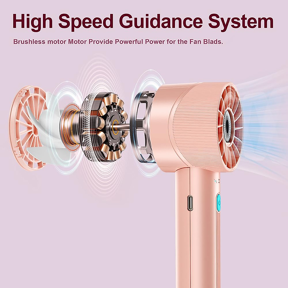 Portable Handheld Fan Rechargeable, Mini Personal Fan, Hand Held Fan With 4 Speeds Portable Turbo Fan, USB 2600mAh Battery Small High Speed Fan for Makeup, Home, Office, Travel and Outdoor Activities