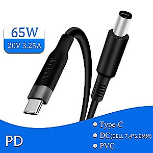 65W PD USB Type C Male Input to DC 7.4mm x 5.0mm Male (7.4mm x 0.6mm) Power Charging Cable Compatible for Dell Latitude E6420 E6430 E6430s E6430U E6440 E6500 E6510 (6.6 FT)