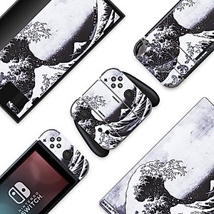 BelugaDesign Wave Switch Skin | Cool Sticker Wrap Vinyl Decal | Painting Japanese Water Ocean Cute | Compatible with Nintendo Switch (Switch Standard, Gray)