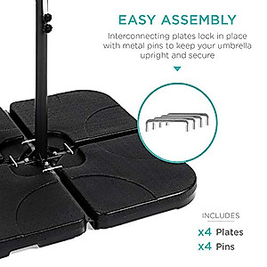 Best Choice Products 4-Piece 155lb Capacity Heavy-Duty Cantilever Offset Patio Umbrella Stand Square Base Plate Set w/Easy-Fill Spouts for Water or Sand - Black