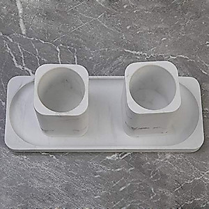 Besdor Bathroom Accessories Set Complete 3 Pieces Resin Marble Pattern 1 Vanity Tray and 2 Tumbler Cup Desk Organizer Makeup Brush Holder White