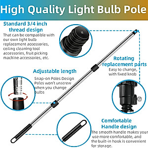 MAEATHOO 12FT Light Bulb Pole Changer for High Ceilings, Bulb Changing Pole Extension with Basket and Suction Cup, Household Camping Bulb Removal Tool