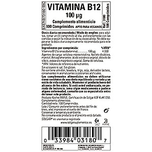 Solgar Vitamin B12 100 mcg, 100 Tablets - Energy Metabolism, Heart Health, Healthy Nervous System - Non-GMO, Vegan, Gluten Free, Dairy Free, Kosher, Halal - 100 Servings