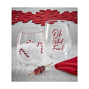 tag 20 oz.Oh What Fun Sentiment Clear Glass Stemless Wine Dishwasher Safe Beverage Glassware Dinner Party Wedding Resturant Red