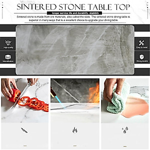 AmoUnico 63 inch Marble Sintered Stone Dining Table, Rectangular Modern Dinner Table for 6-Seat with Metal Legs, Restaurant Table for Living Room (Gloss Grey, Slanted Legs)