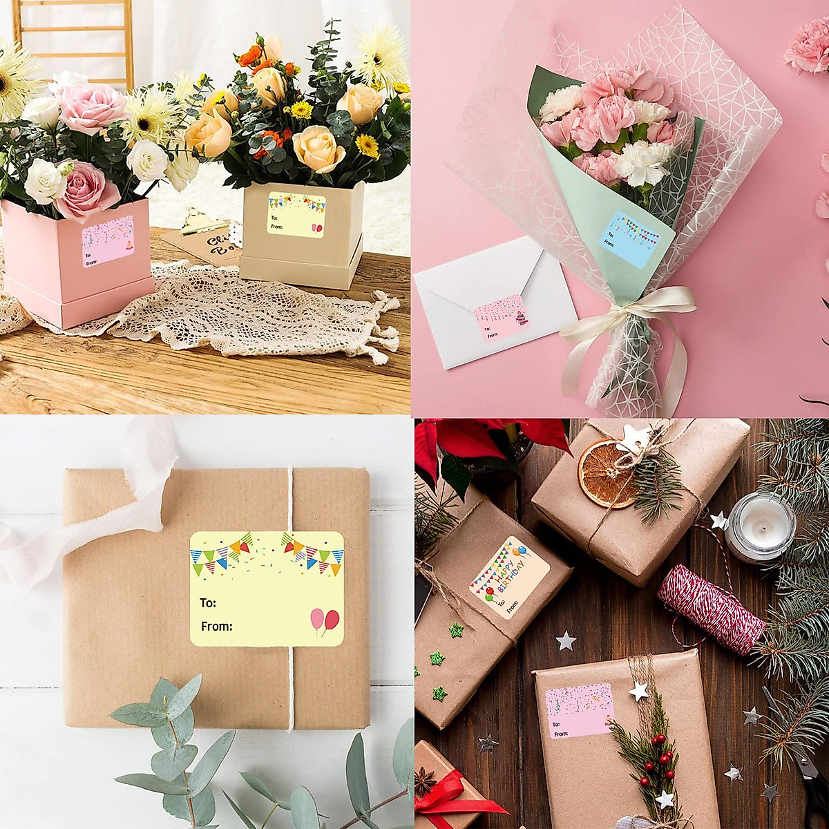 Happy Birthday Gift Tags Name Tags Stickers 1.5 x 2 Inch - Rectangle Christmas to from Labels Present Stickers Festival Birthday Stickers for Kids Party Favors Envelope Packages Seals 300 Pcs