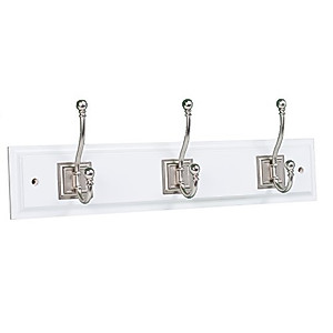 BIRDROCK HOME Classic Hook Coat and Hat Rack - 3 Hooks - Wall Mount - White Finish - Satin Nickel Hooks