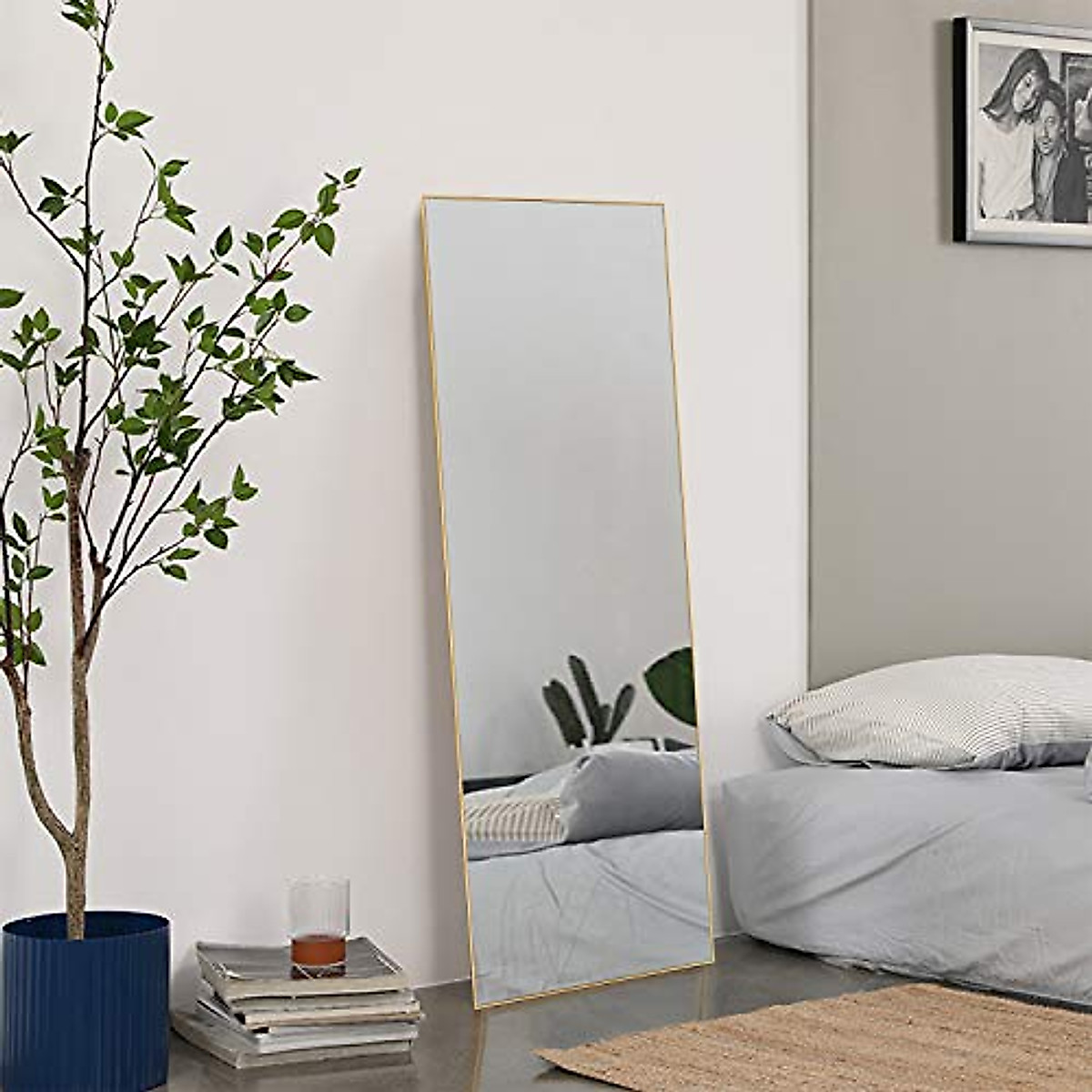 KIAYACI Wall Mirror Full Length Full Body Mirror Bedroom Dressing Mirror Standing Hanging or Leaning Against Wall Aluminum Alloy Frame(Gold, 43" x 16")